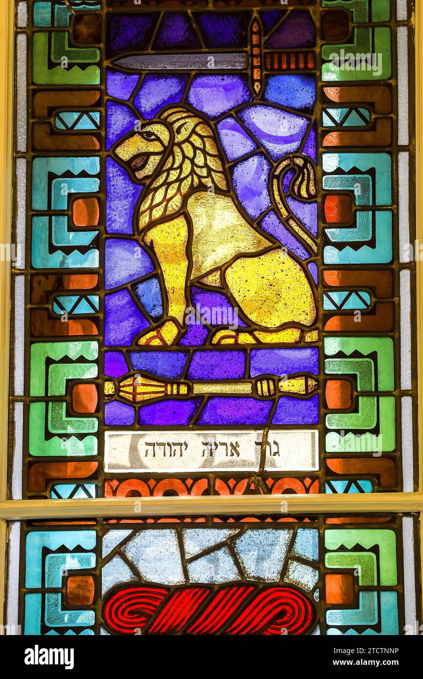 Stained glass windows in the museum of the Great synagogue of Budapest ...