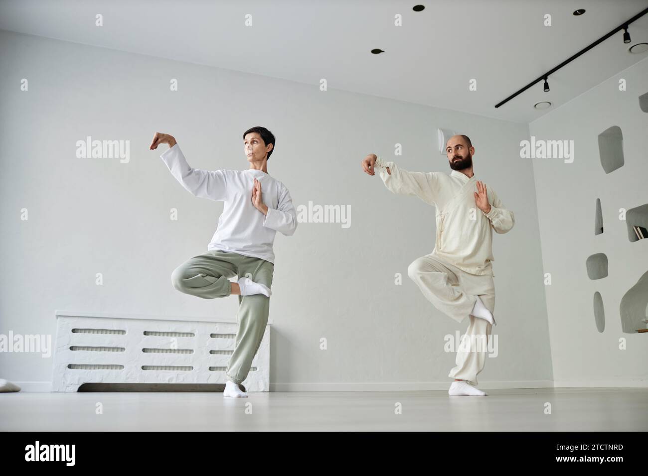 Female Student and Master Standing in Qigong Pose Stock Photo - Alamy