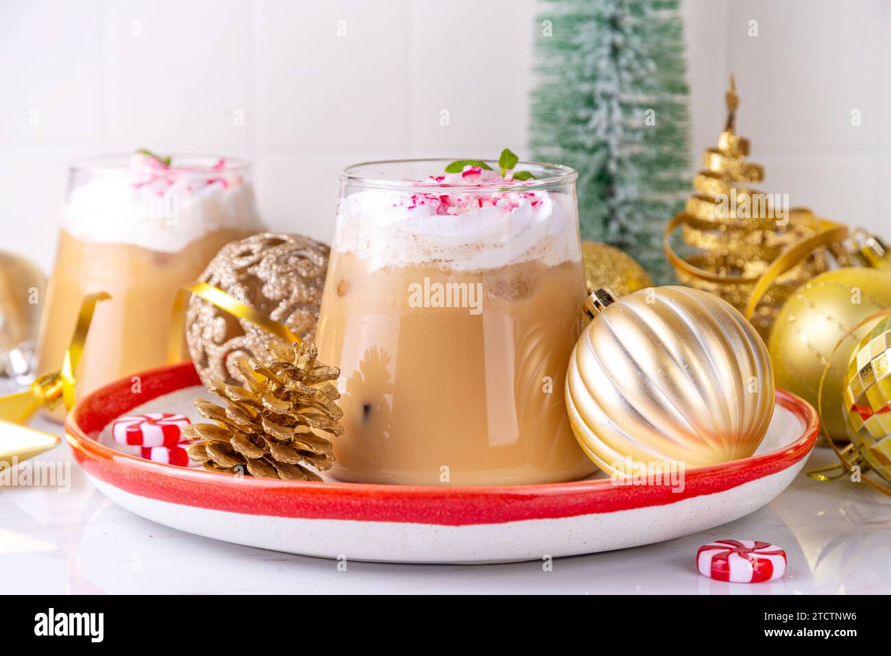 Iced Peppermint Mocha or Latte, Christmas coffee drink with crushed ...