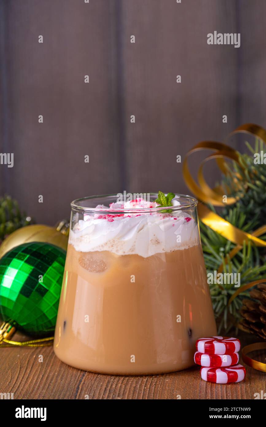 Iced Peppermint Mocha or Latte, Christmas coffee drink with crushed ...