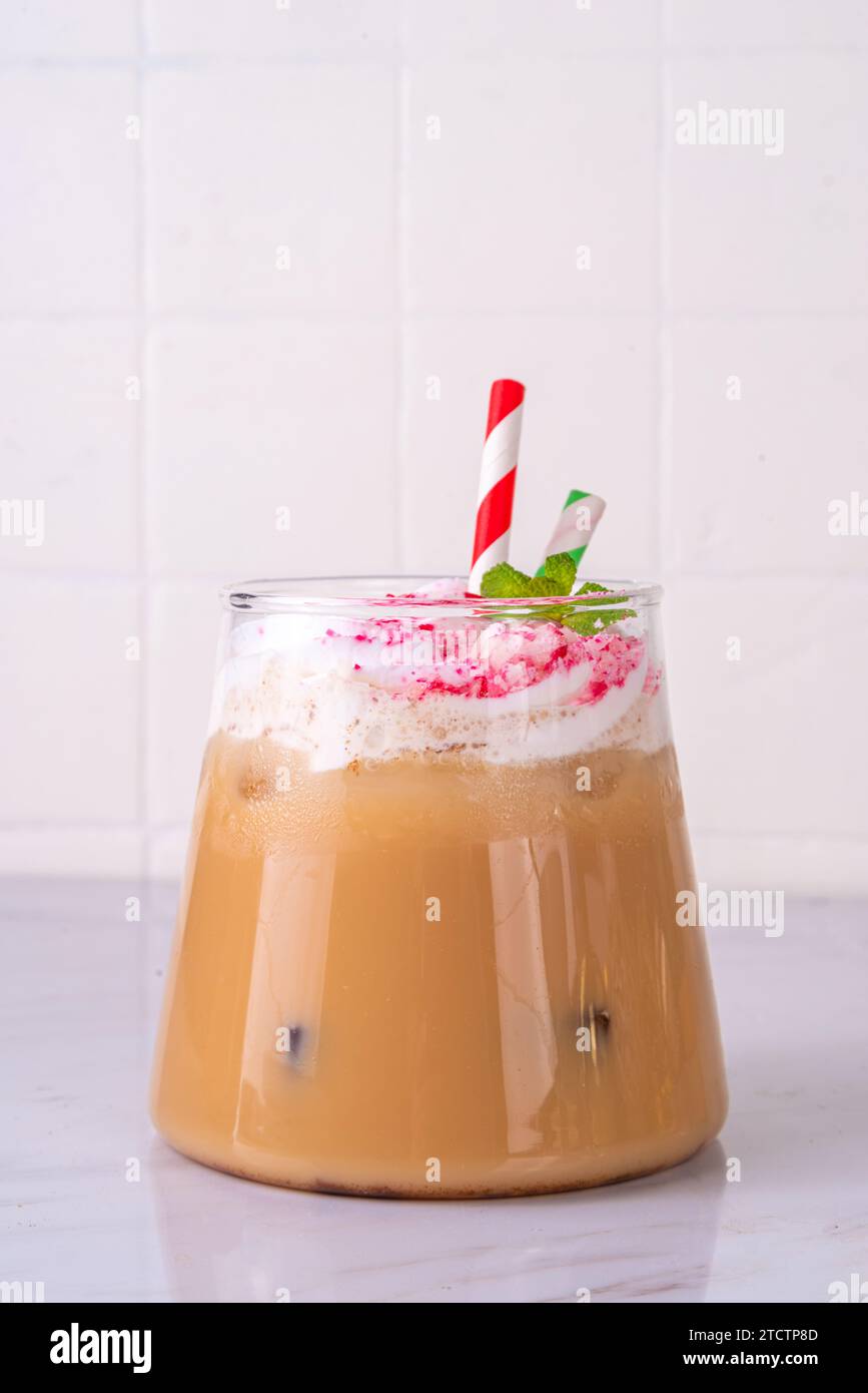 Iced Peppermint Mocha or Latte, Christmas coffee drink with crushed ...