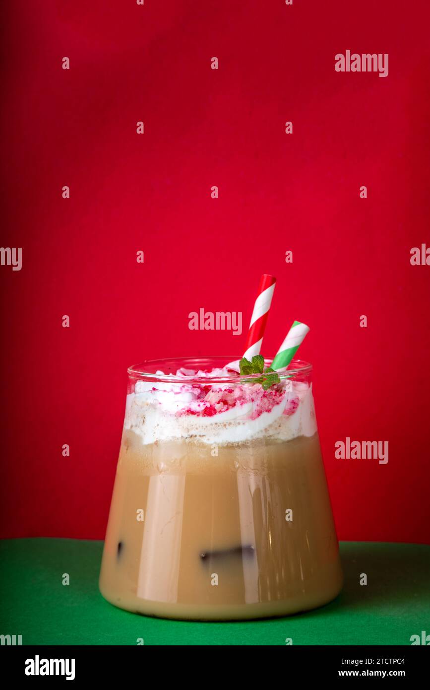 Iced Peppermint Mocha or Latte, Christmas coffee drink with crushed ...
