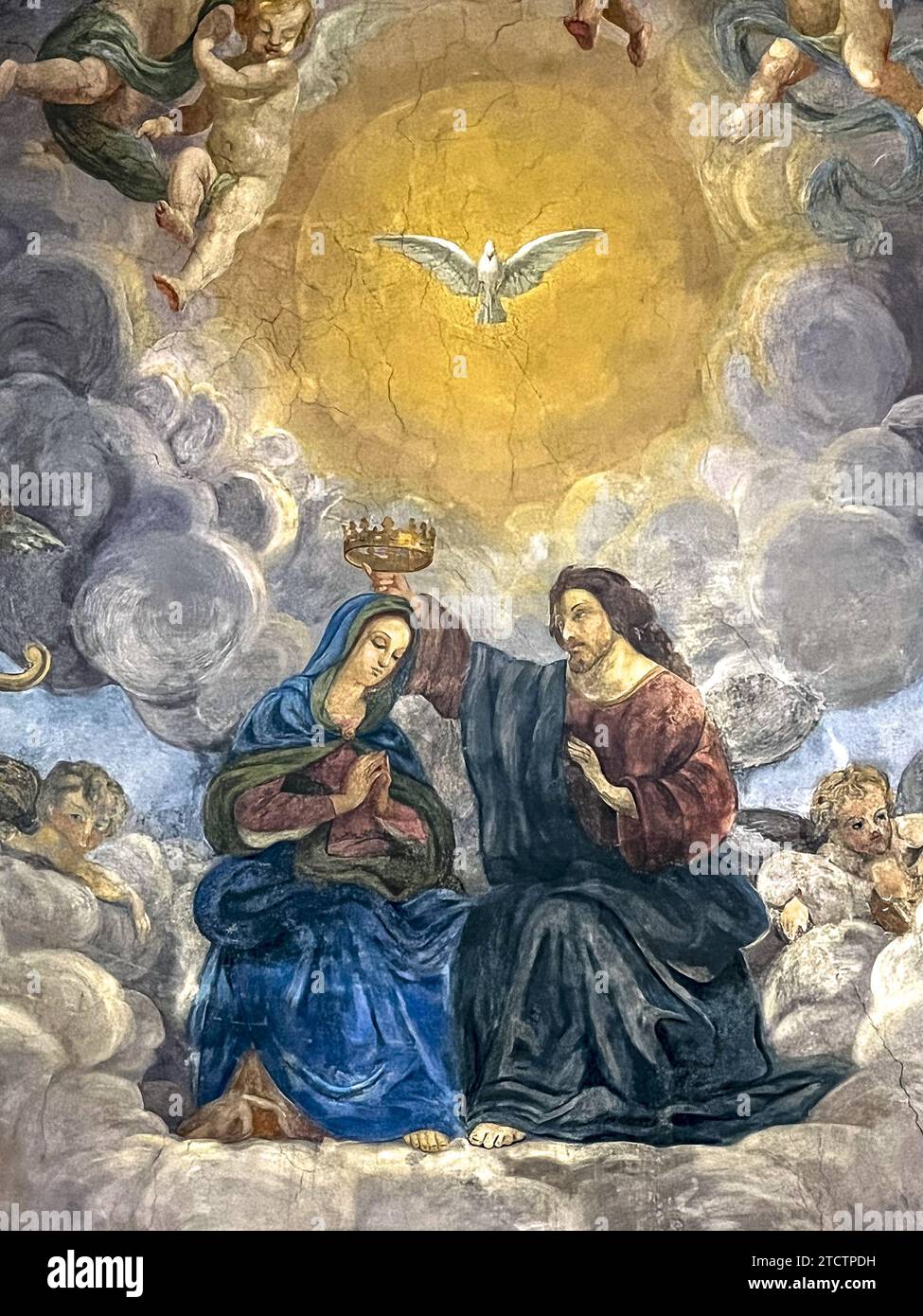 Fresco in Santa Maria Assunta church, Montefranco, Umbria, Italy. Mary ...
