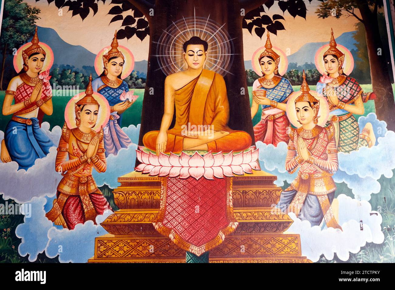 Wat Sras Chak. Life of Siddhartha Gautama, the Buddha. Phnom Penh ...