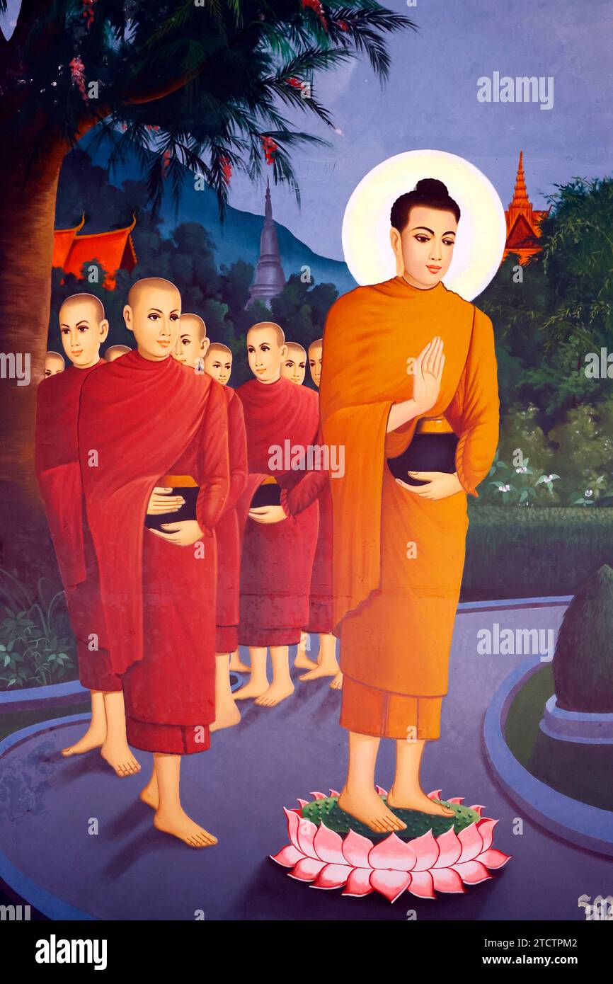 Wat Sras Chak. Life of Siddhartha Gautama, the Buddha. Phnom Penh ...
