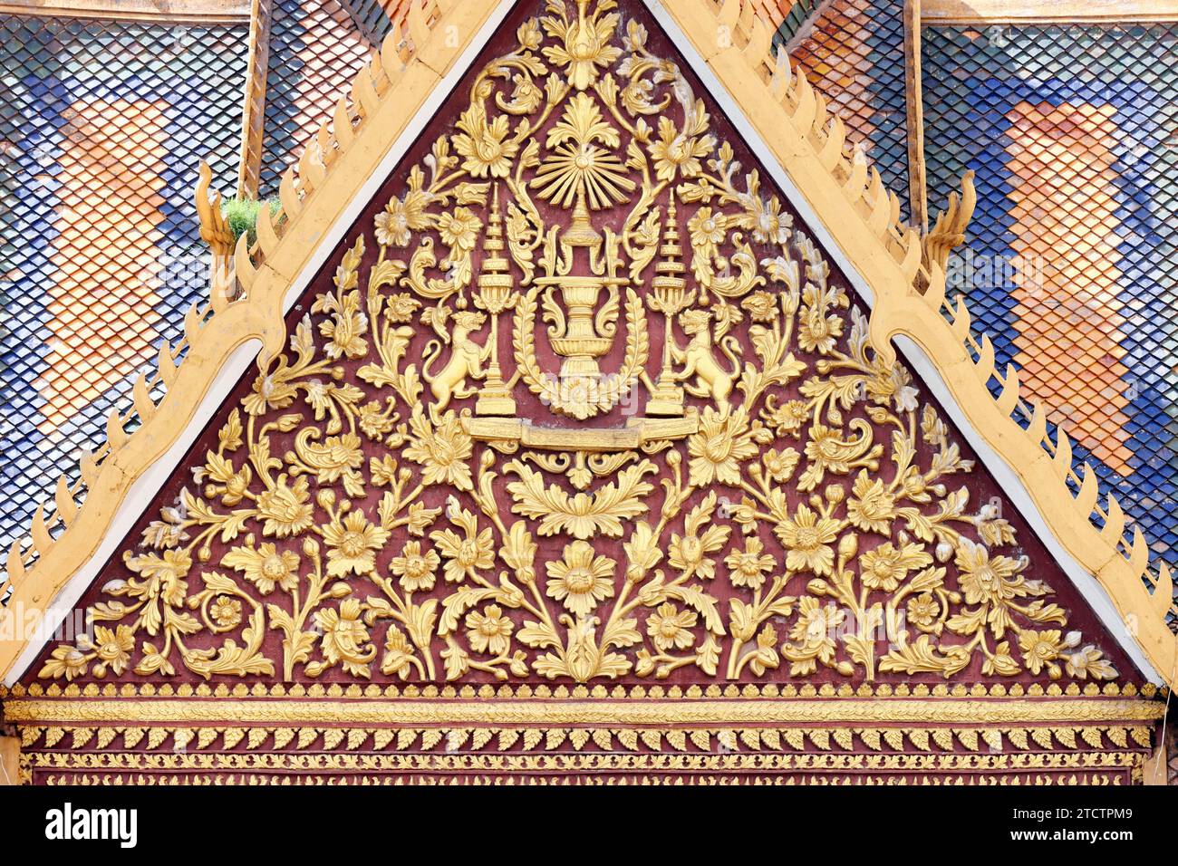 Royal palace complex. Khmer style roof architecture. Phnom Penh ...