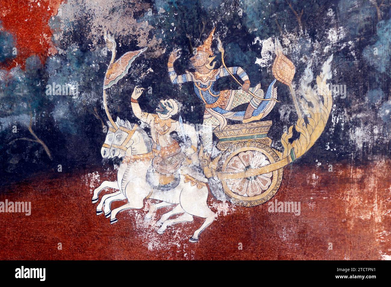 Royal palace complex. Murals of scenes from the Khmer (Reamker) version ...