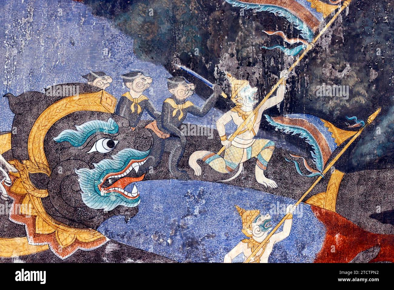 Royal palace complex. Murals of scenes from the Khmer (Reamker) version ...