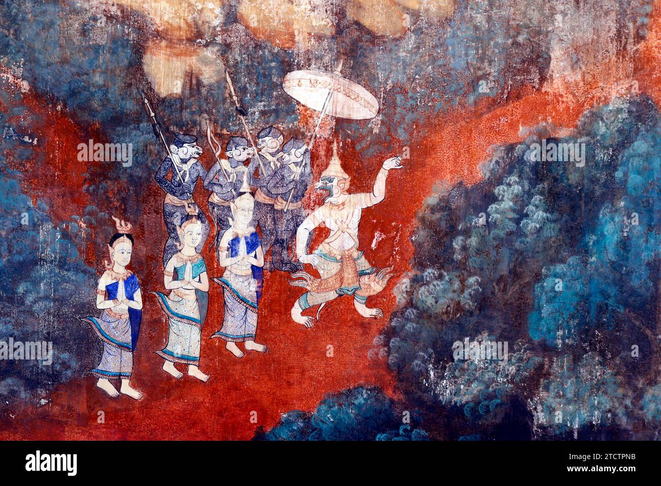 Royal palace complex. Murals of scenes from the Khmer (Reamker) version ...