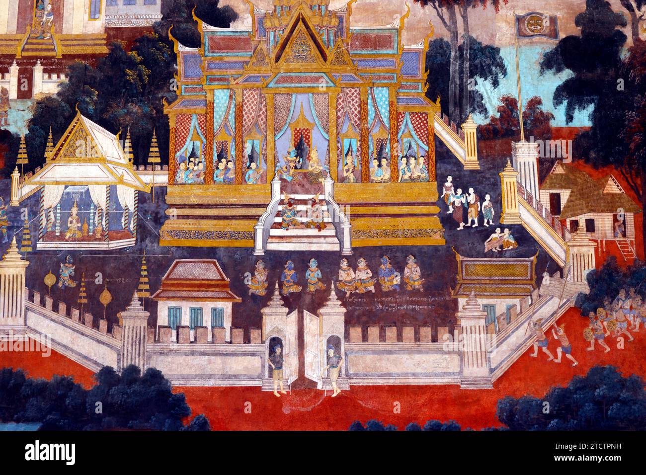 Royal palace complex. Murals of scenes from the Khmer (Reamker) version ...