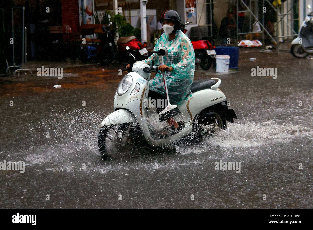 Season Monsoon. Heavy rain and water logging on road. Motor bike Stock ...