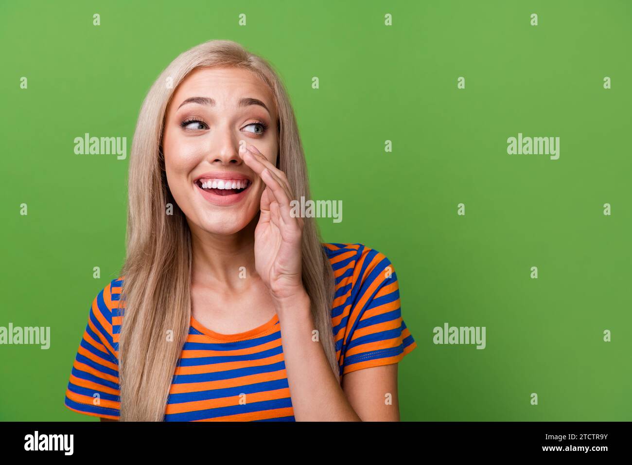 Photo of beautiful lady whispering say government gossips information ...