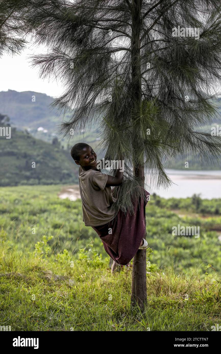 Girl climbing a tree near Karongi, Rwanda Stock Photo - Alamy