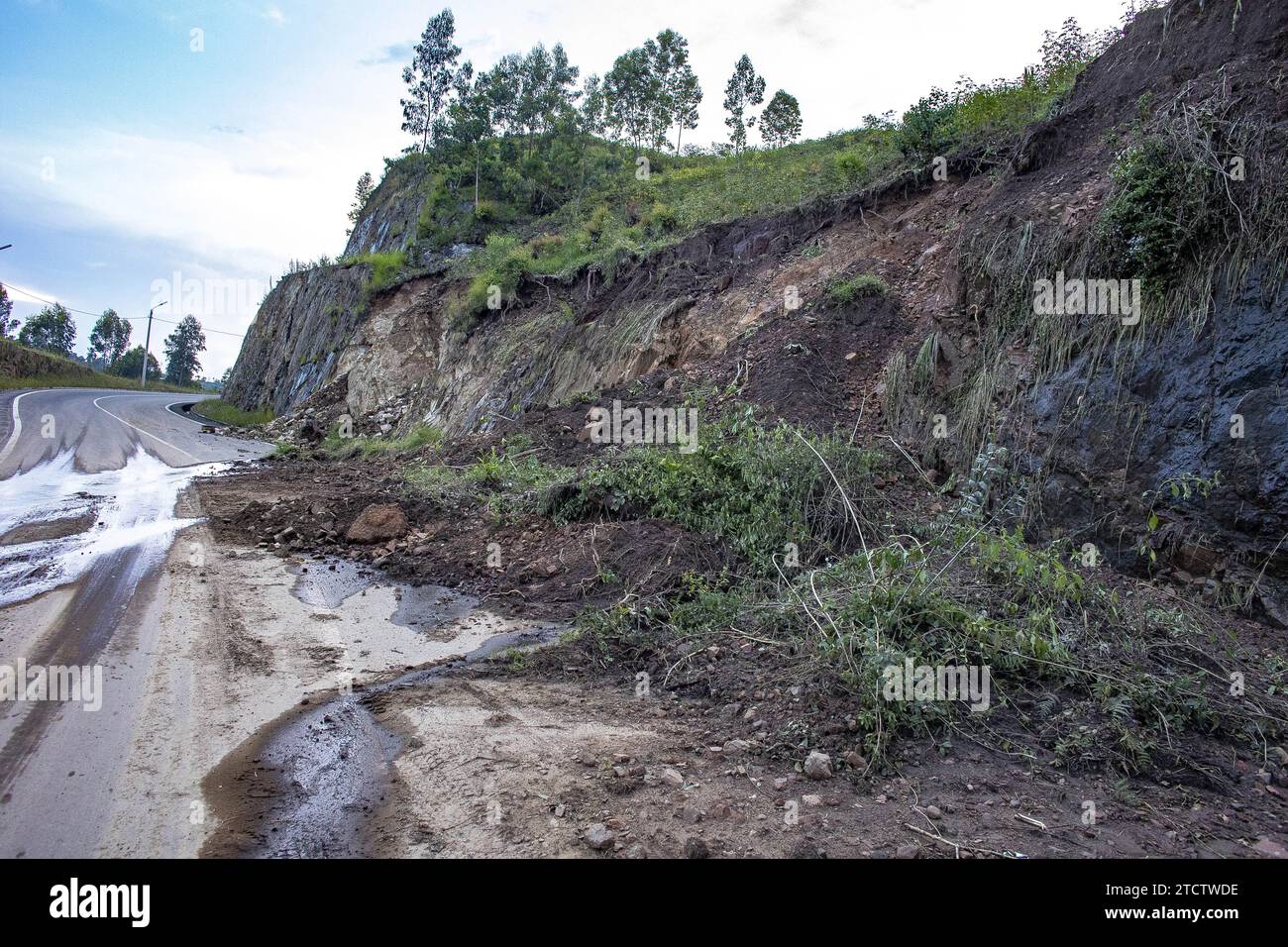 Road damaged by mudslides in western province, Rwanda Stock Photo - Alamy