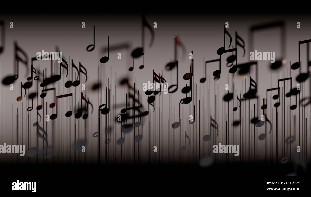 3d illustration of musical notes and musical signs of abstract music ...