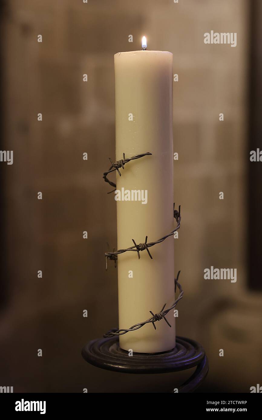 Canterbury cathedral, Kent, U.K. Candle placed by Amnesty International ...