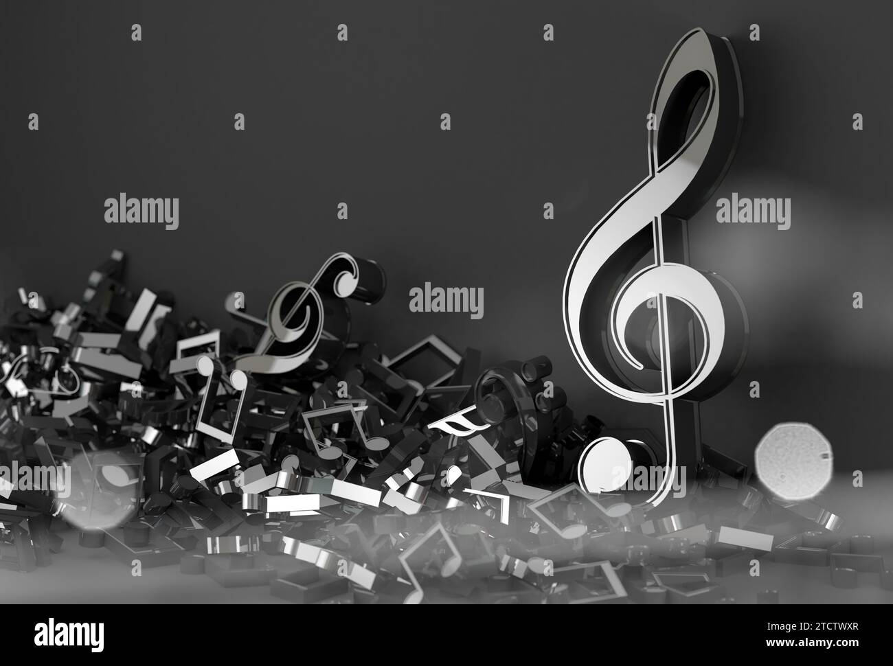 3d illustration of musical notes and musical signs of abstract music ...