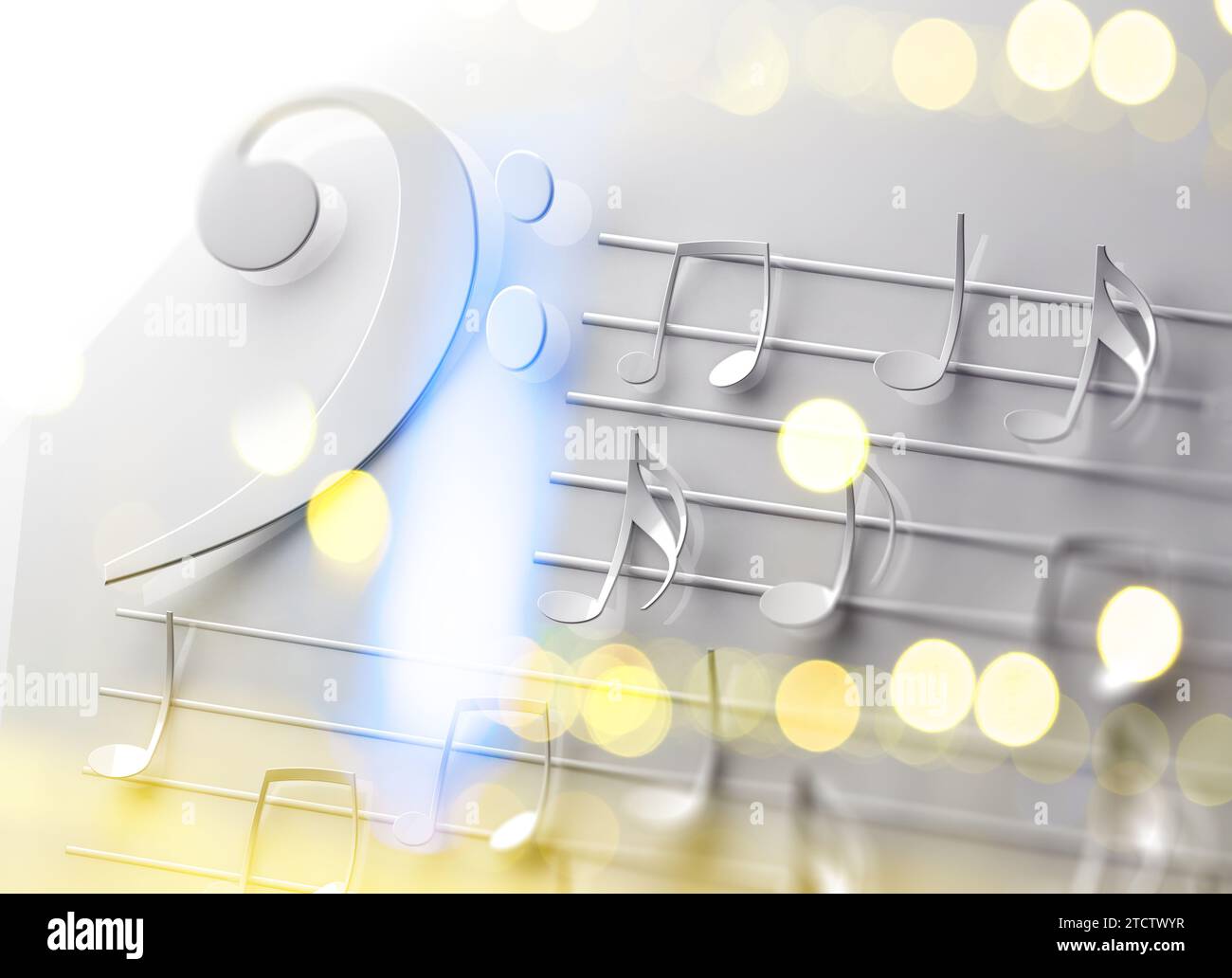 3d illustration of musical notes and musical signs of abstract music ...