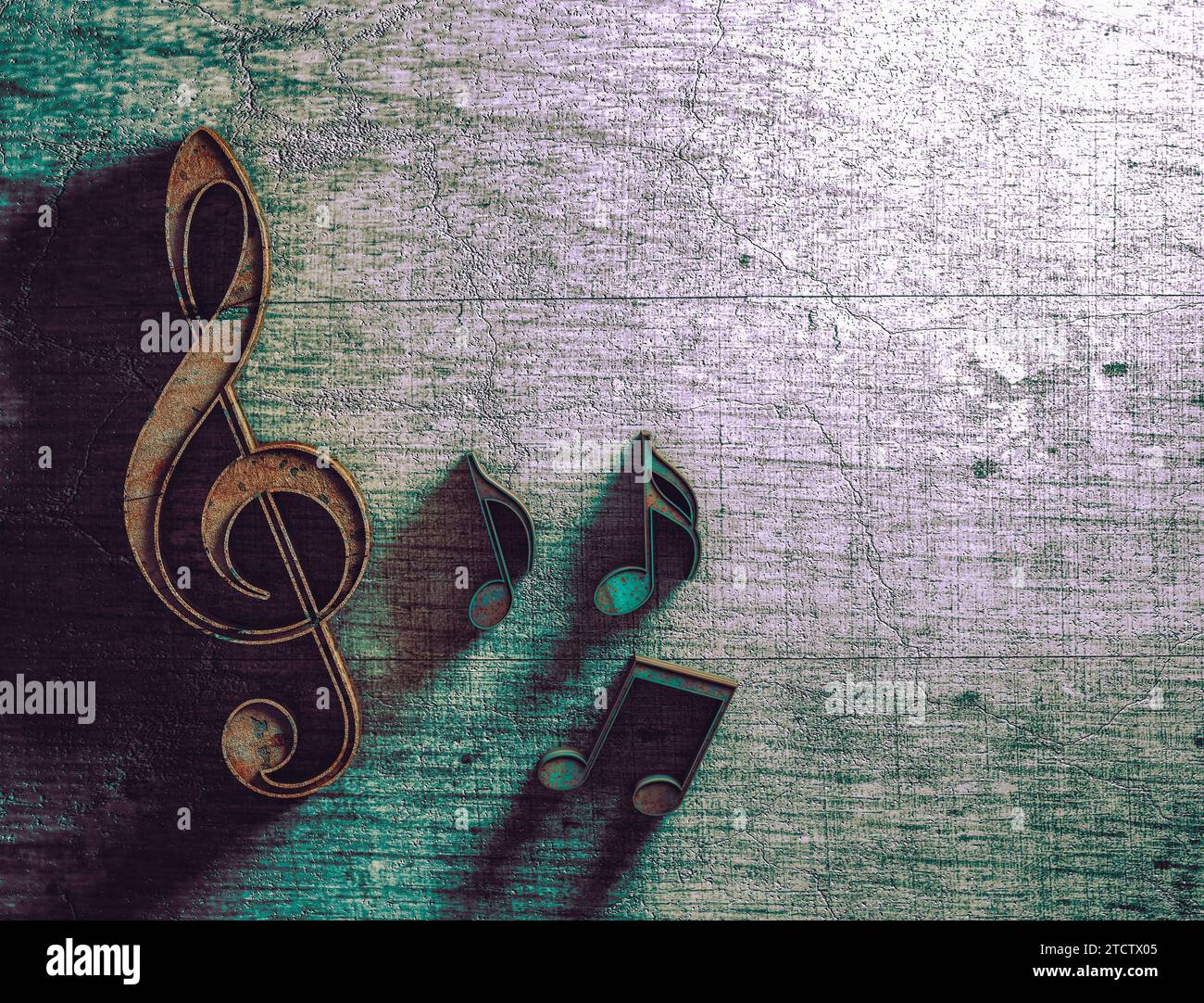 3d illustration of musical notes and musical signs of abstract music ...