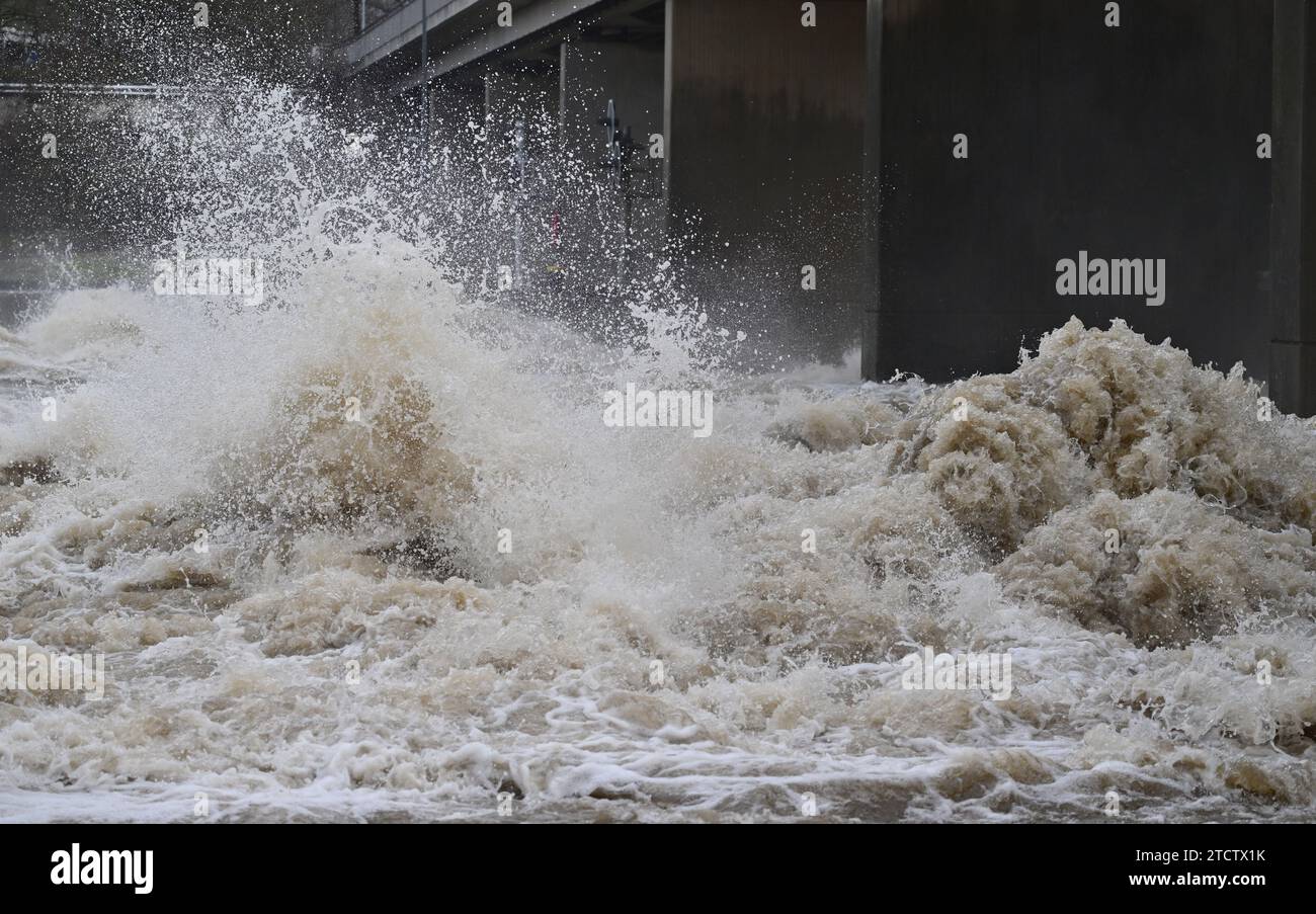 Stuttgart, Germany. 14th Dec, 2023. Masses of water form high waves at ...