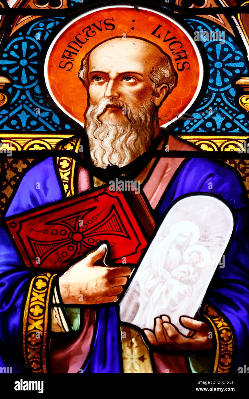 Huyen Si Church. Stained glass. Saint Luke the apostle. Ho Chi Minh ...