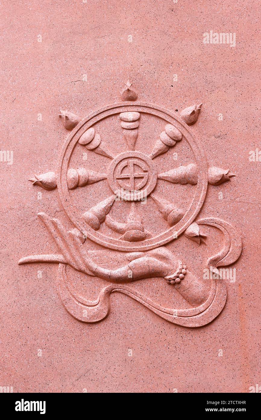 Phap Vien Minh Dang Quang pagoda. Hand with Dharma Wheel. Dharmachakra ...