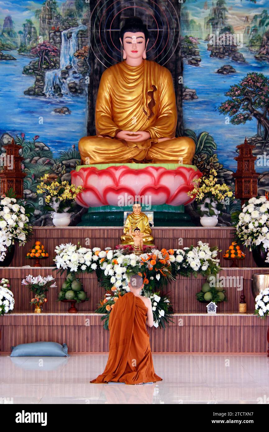 Phuoc Hue buddhist pagoda. Shakyamuni Buddha sitting in the meditation ...