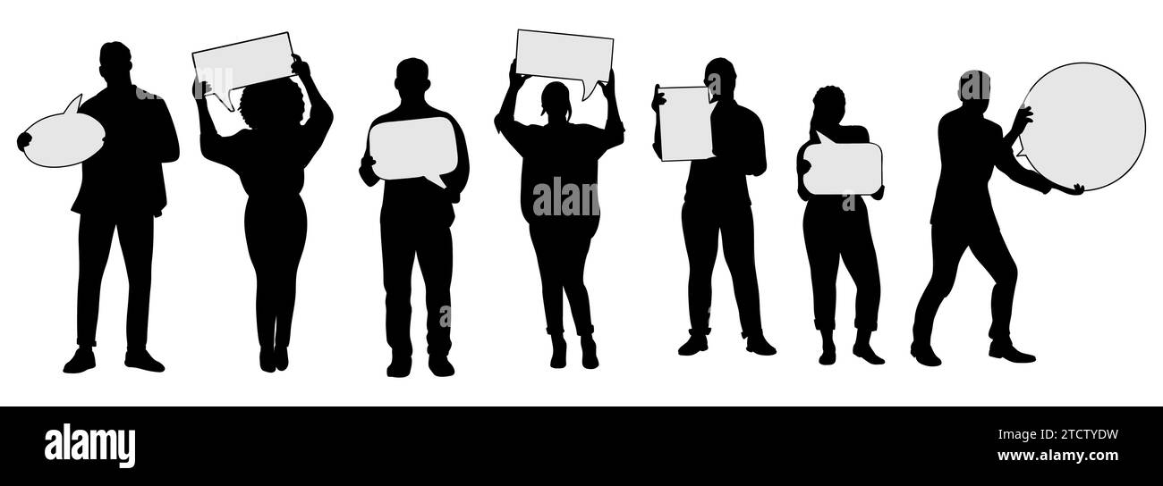 Silhouettes of People holding speech bubble signs Stock Vector Image ...
