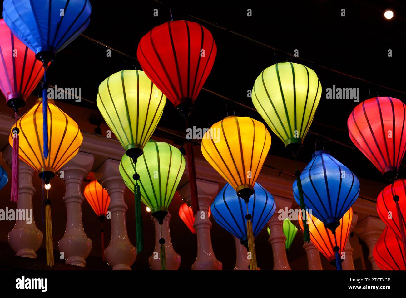 Traditional chinese lanterns lights inside asian restaurant. Paper ...