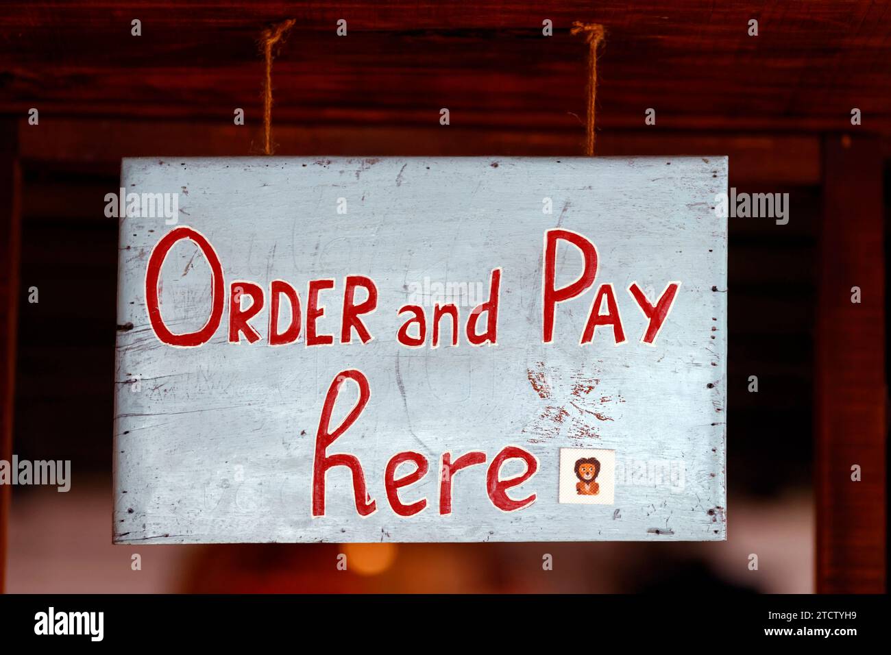 Restaurant. Order and pay here sign Stock Photo - Alamy