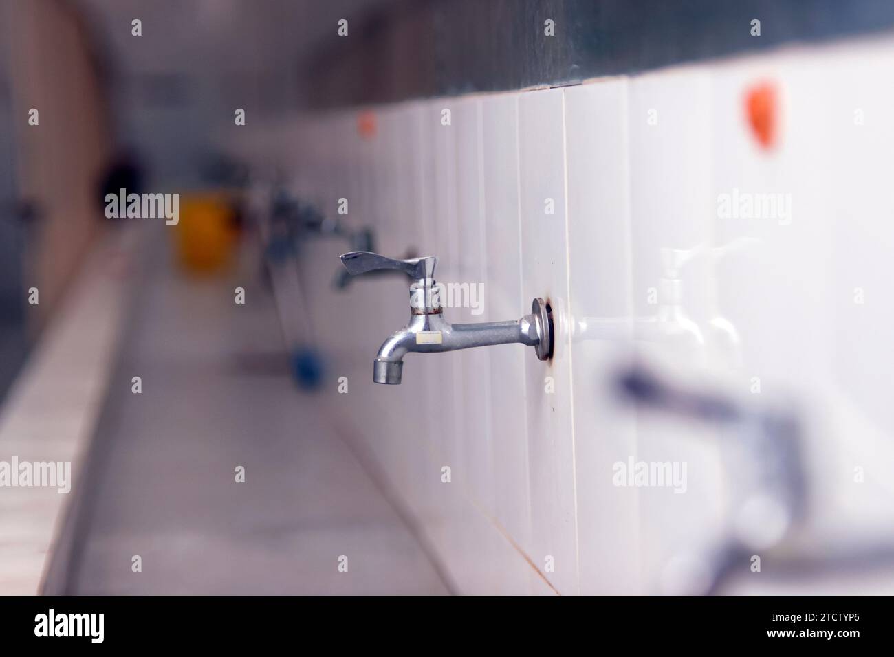 Outdoor water tap close up for drink and wash in the primary school ...