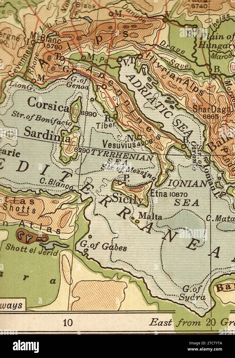A vintage/antique geographical map in sepia of Italy Stock Photo - Alamy