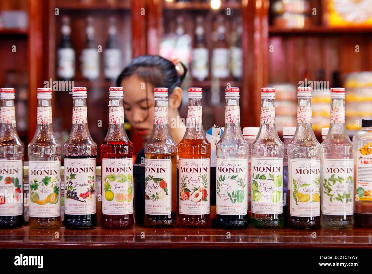 Famous sirop Monin in a Restaurant Stock Photo - Alamy