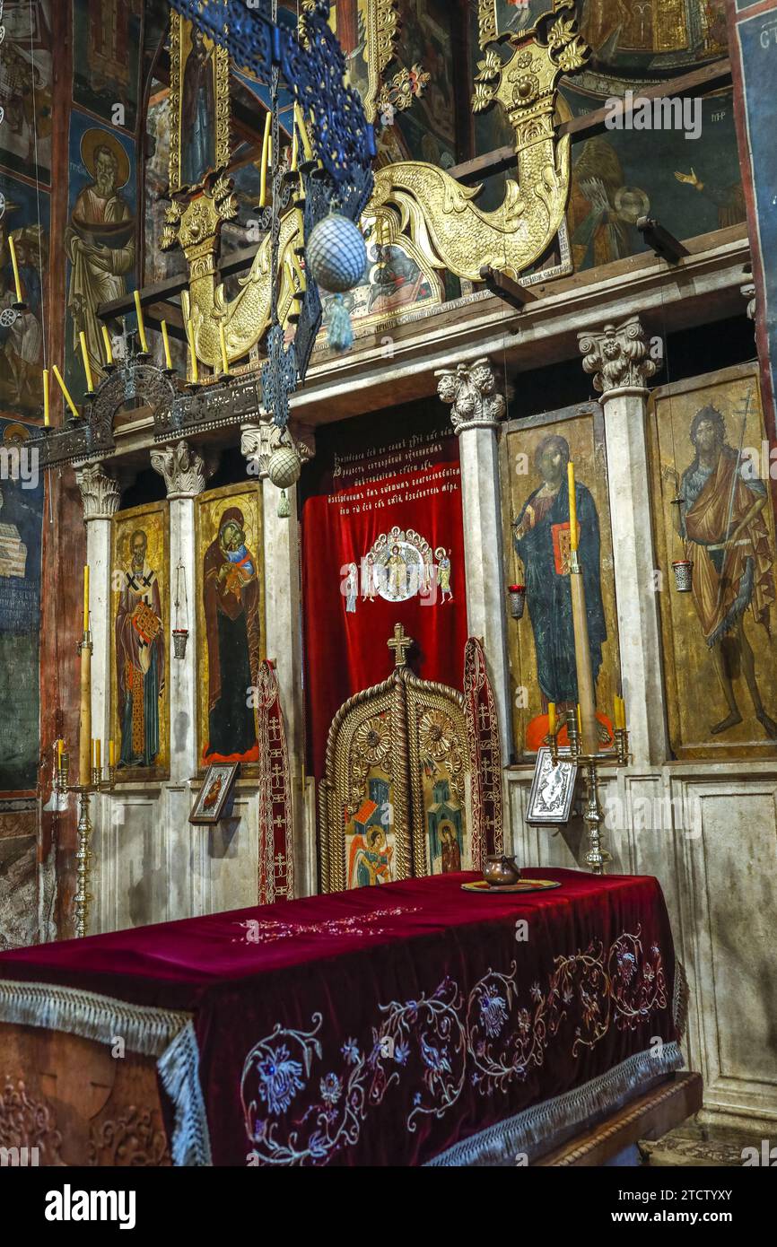 Inside Visoki Decani Serbian orthodox monastery church, Kosovo Stock ...