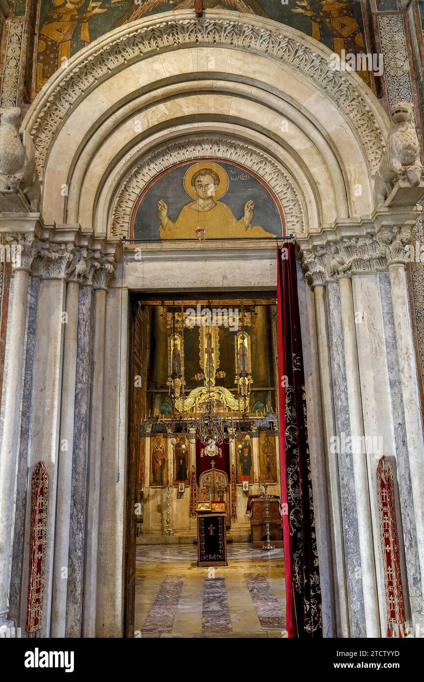 Inside Visoki Decani Serbian orthodox monastery church, Kosovo Stock ...