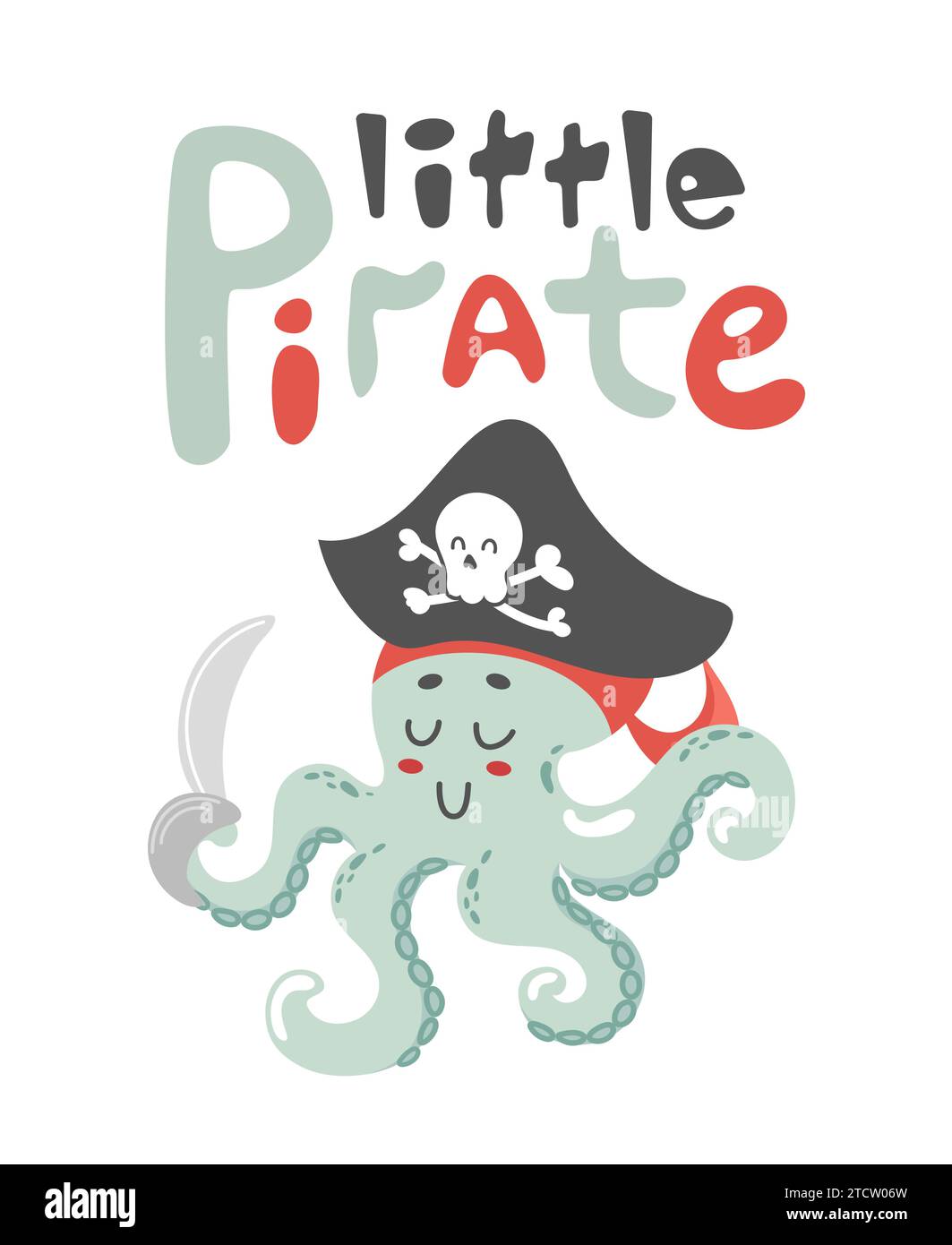Cute sea octopus little pirate with saber in a cocked hat. Childrens ...