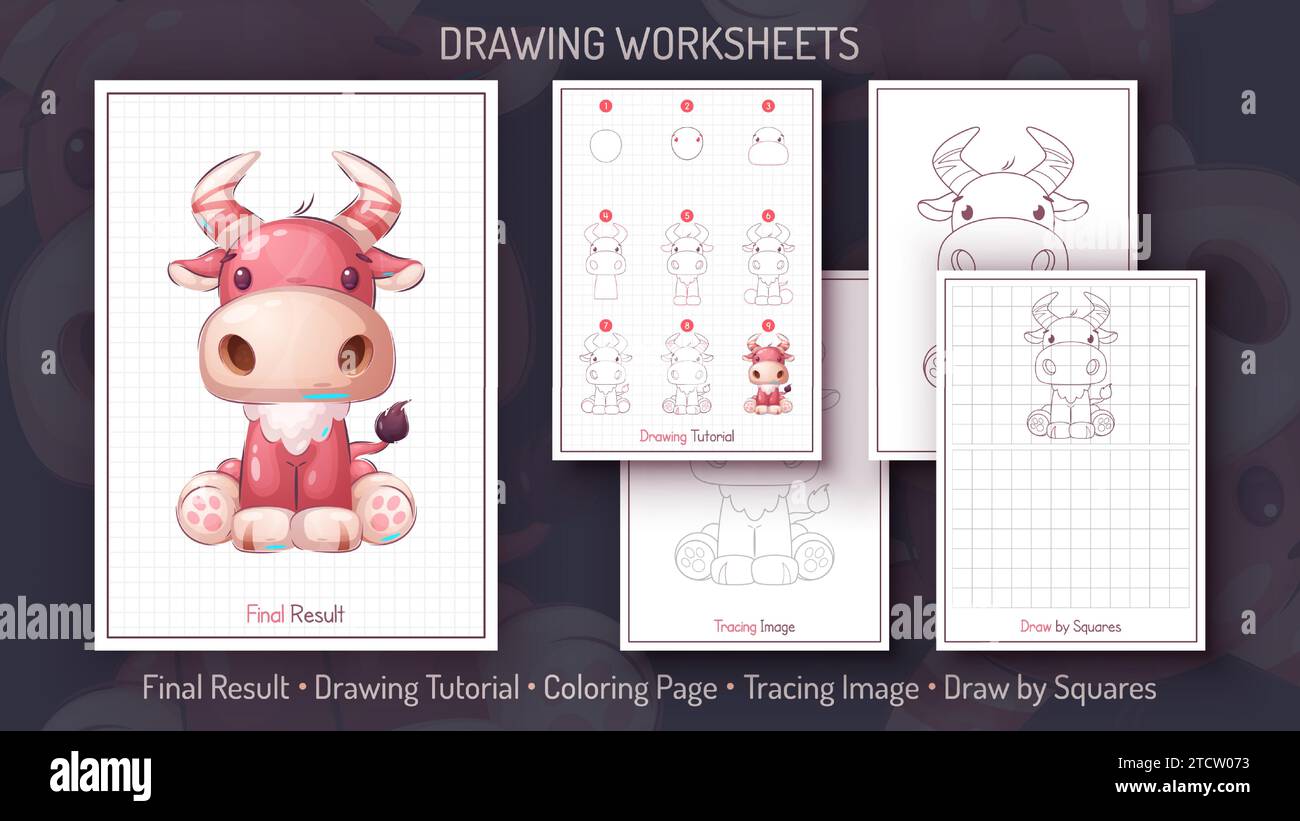 How to Draw a Bull. Step by Step Drawing Tutorial. Draw Guide. Simple ...