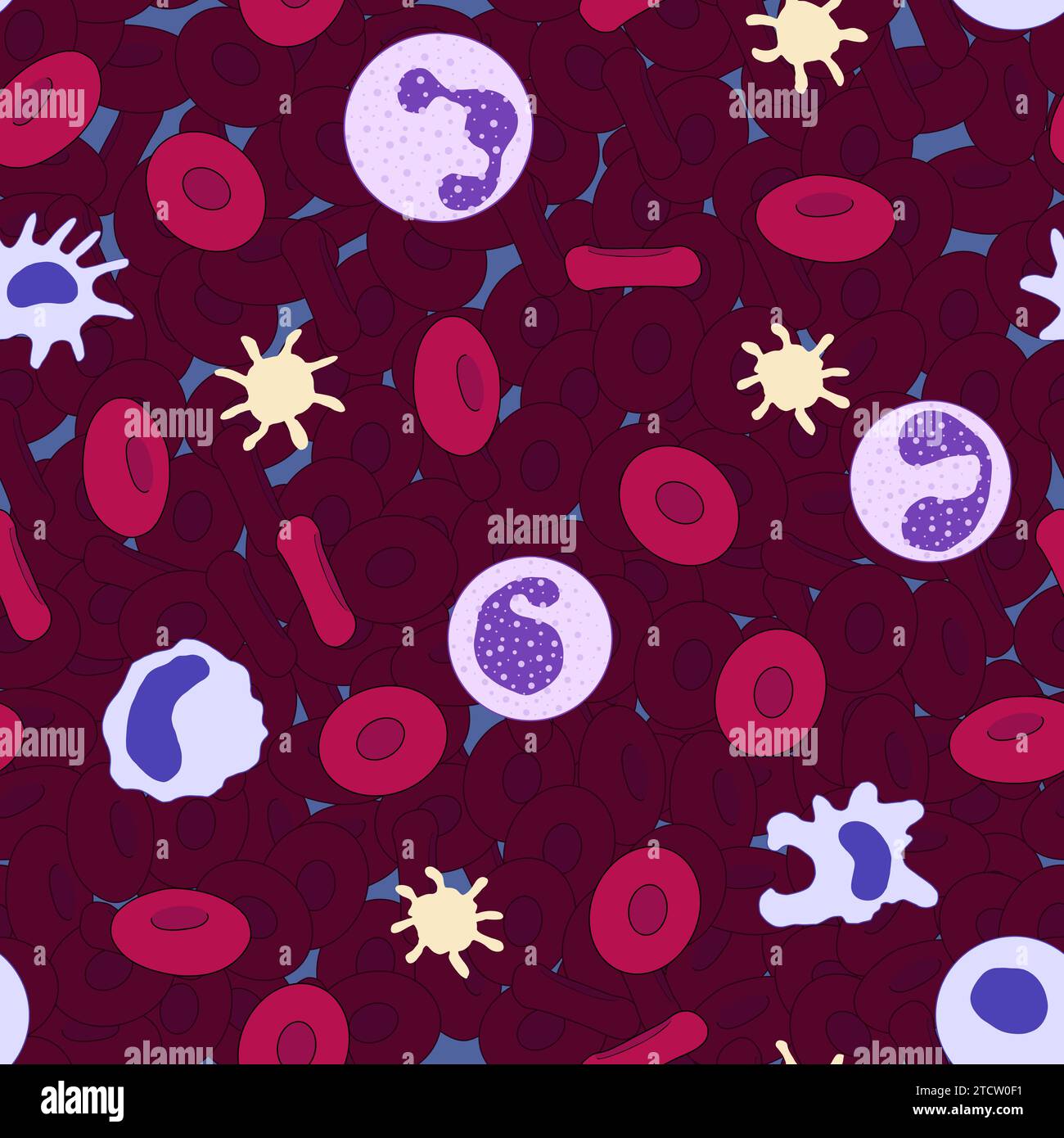 Flat cartoon seamless pattern of red and white blood cells on the ...