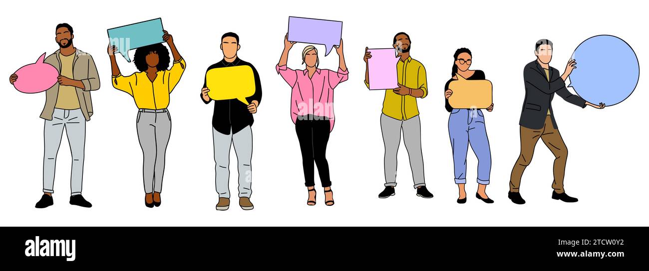 Diverse People holding speech bubble signs vector Stock Vector Image ...