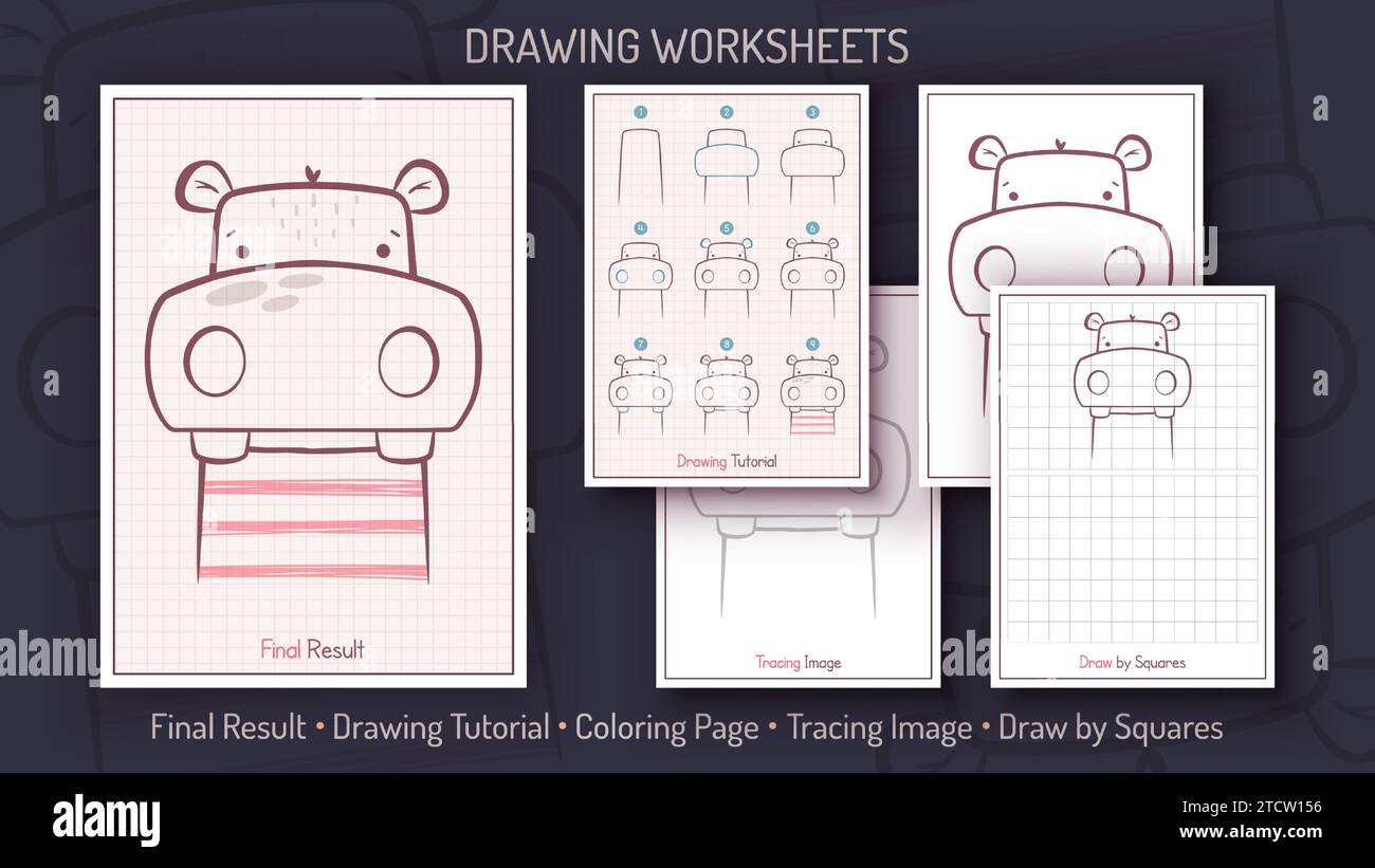 How to Draw a Hippopotamus. Step by Step Drawing Tutorial. Draw Guide ...