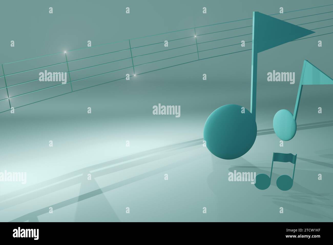 3d render of music notes and staff with shining highlights on a pastel ...