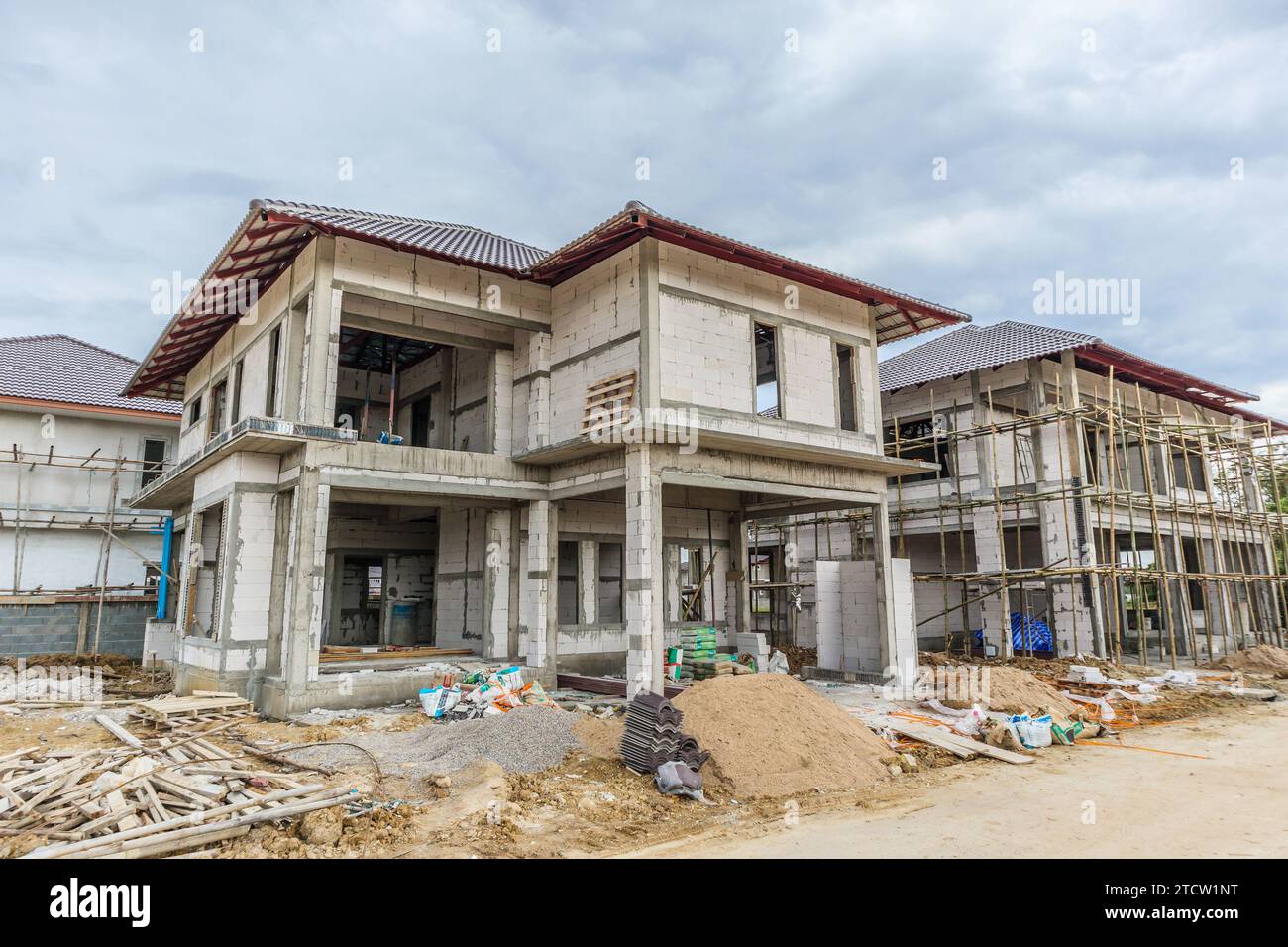 construction residential new house in progress at building site Stock ...