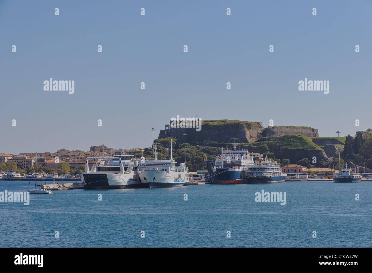 Corfu Port with Historical Fortress Background Stock Photo - Alamy