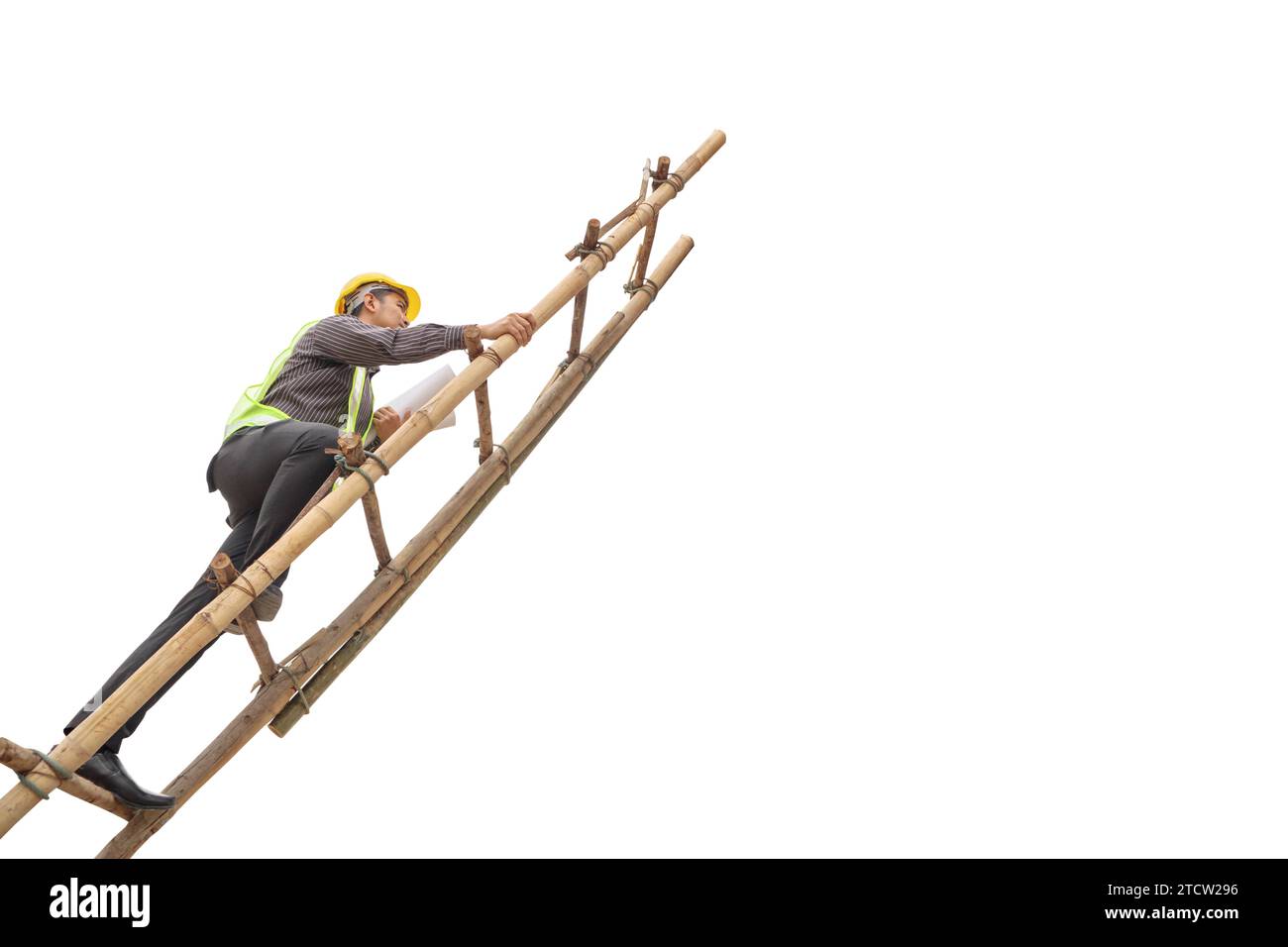 Asian business man construction engineer hold blueprint paper climb on ...