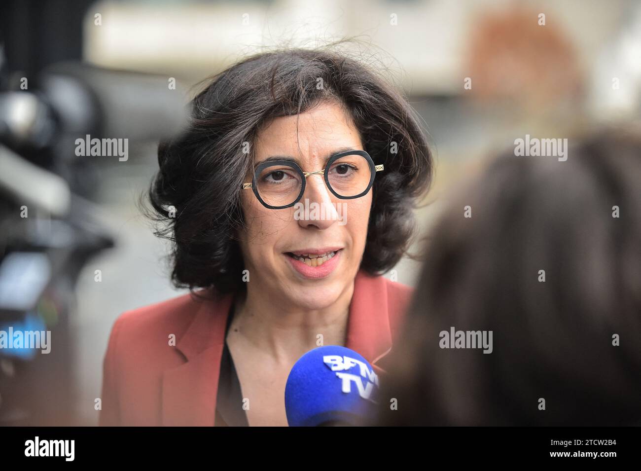 French Culture Minister Rima Abdul-Malak speaks to the press during a ...