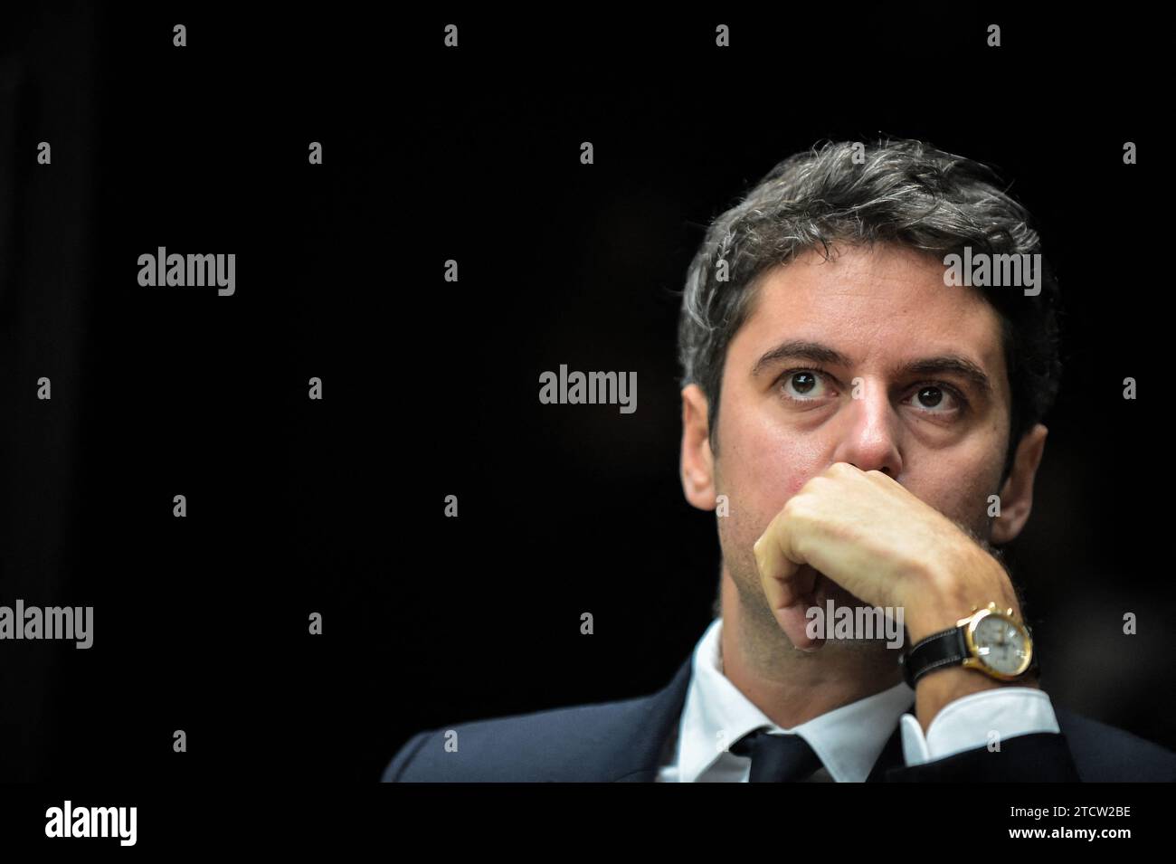 French Education and Youth Minister Gabriel Attal looks on during a ...