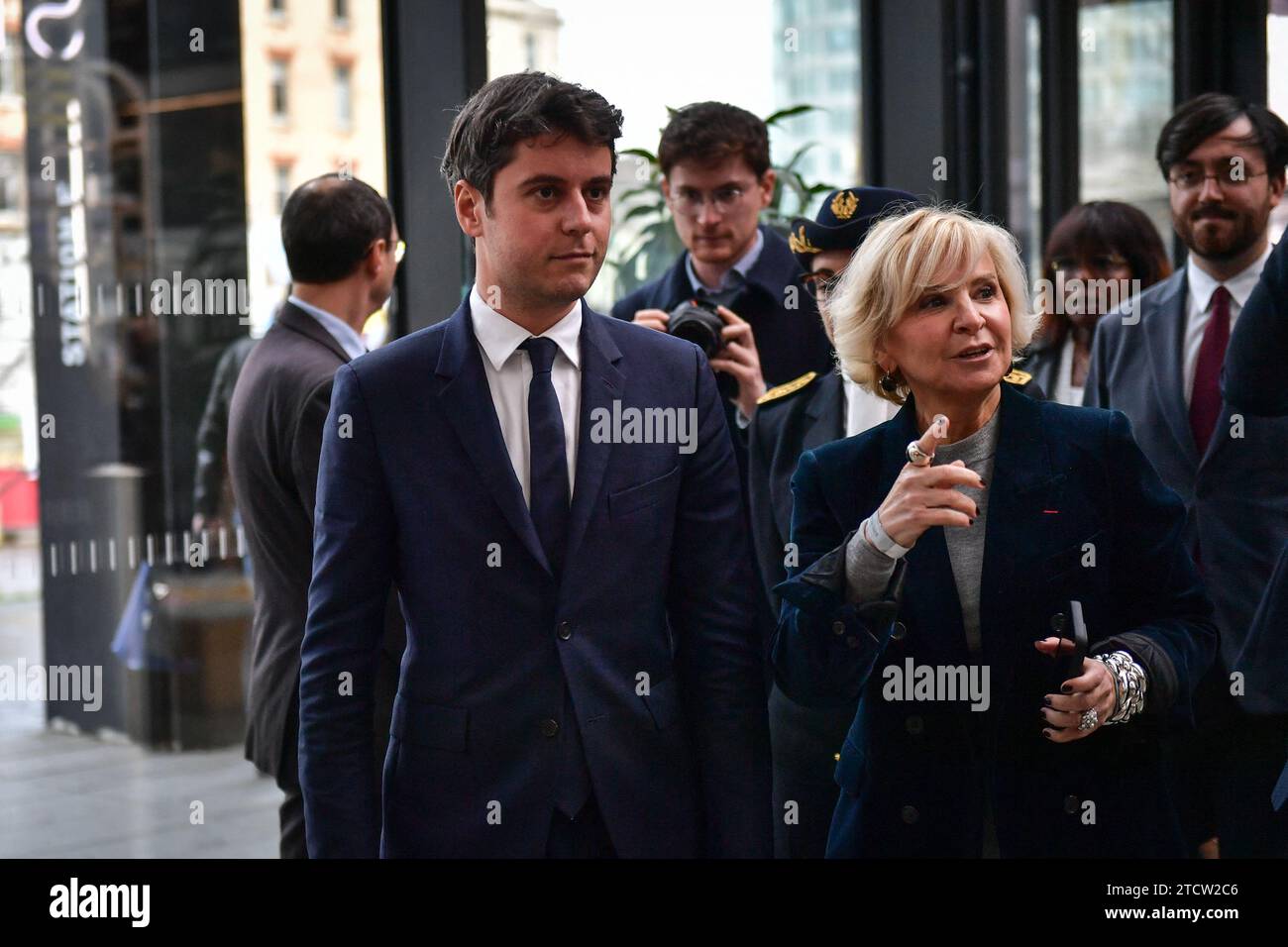 French Education and Youth Minister Gabriel Attal (L) arrives for a ...