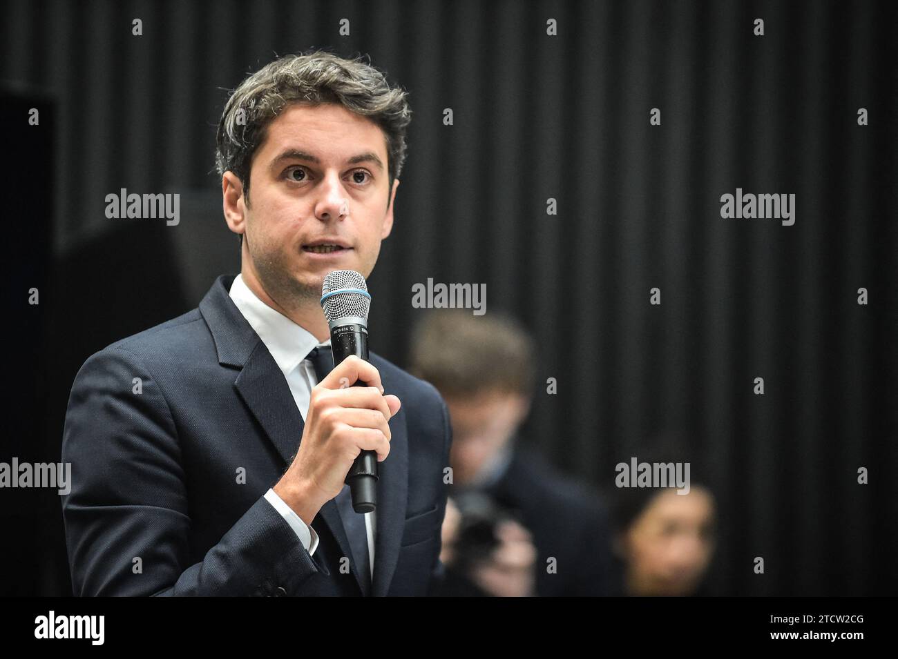 French Education and Youth Minister Gabriel Attal delivers a speech ...