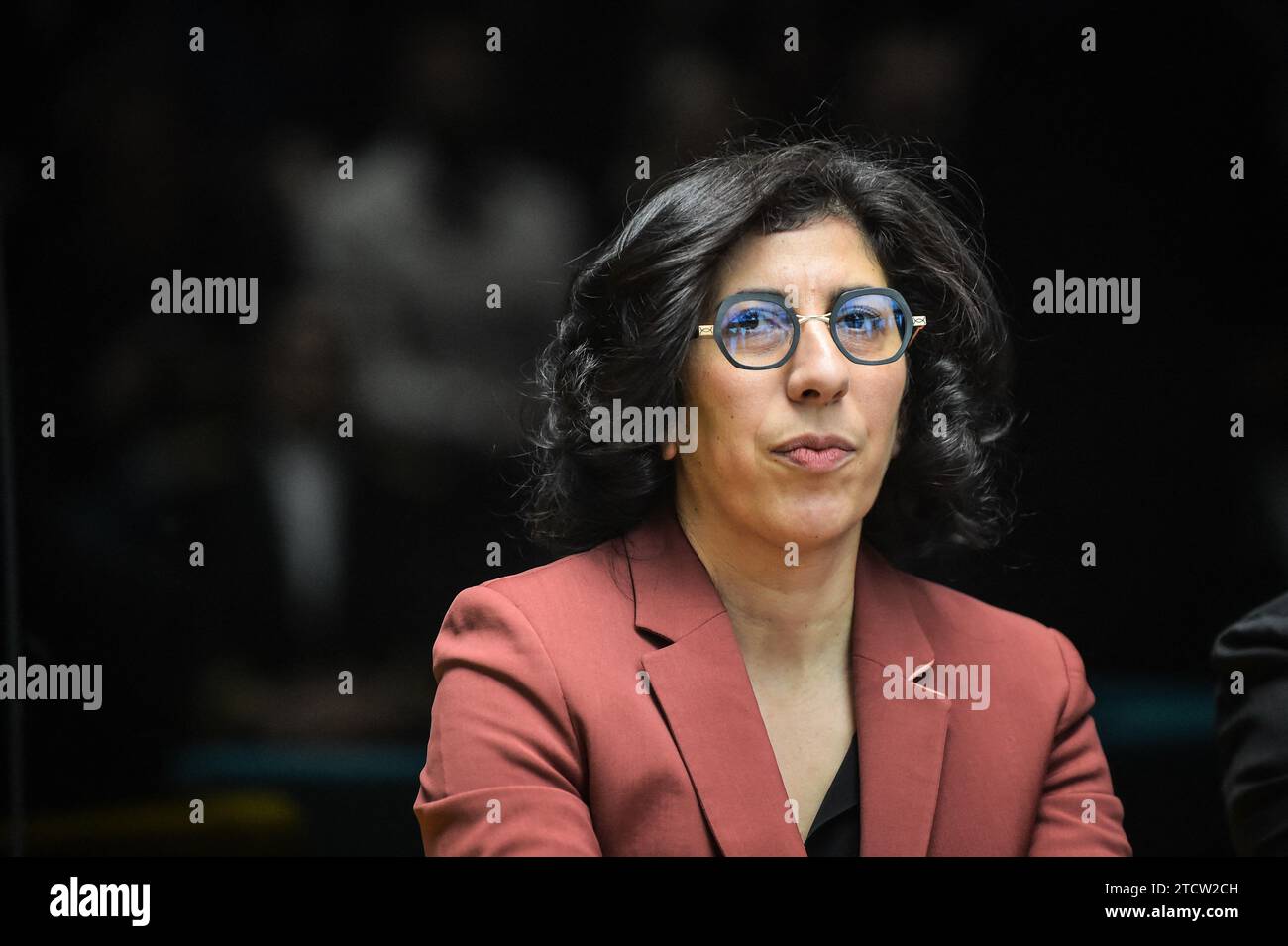 French Culture Minister Rima Abdul-Malak looks on during a visit to ...