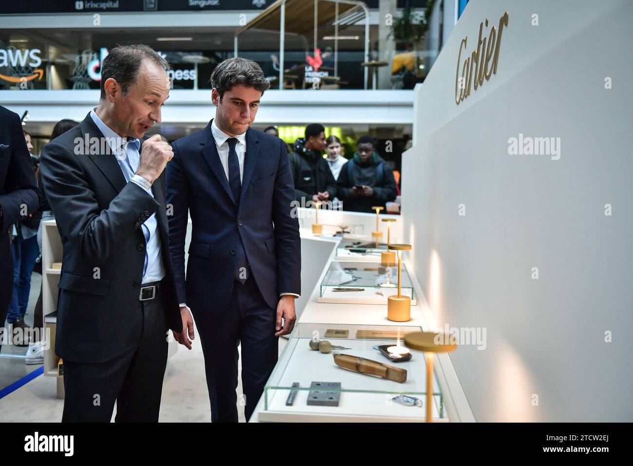 French Education and Youth Minister Gabriel Attal (R) visits workshops ...